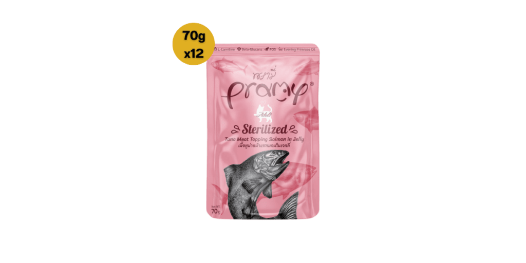 Pramy Adult Sterilized Tuna Meat Topping Salmon in Jelly พรามี่ อาหารเปียกแมว เนื้อทูน่าหน้า ...